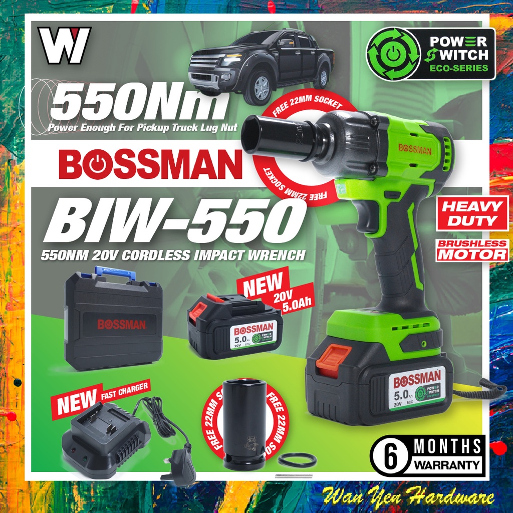 Bossman BIW550 1/2 Inch Heavy Duty 550Nm Cordless Impact Wrench c/w ...