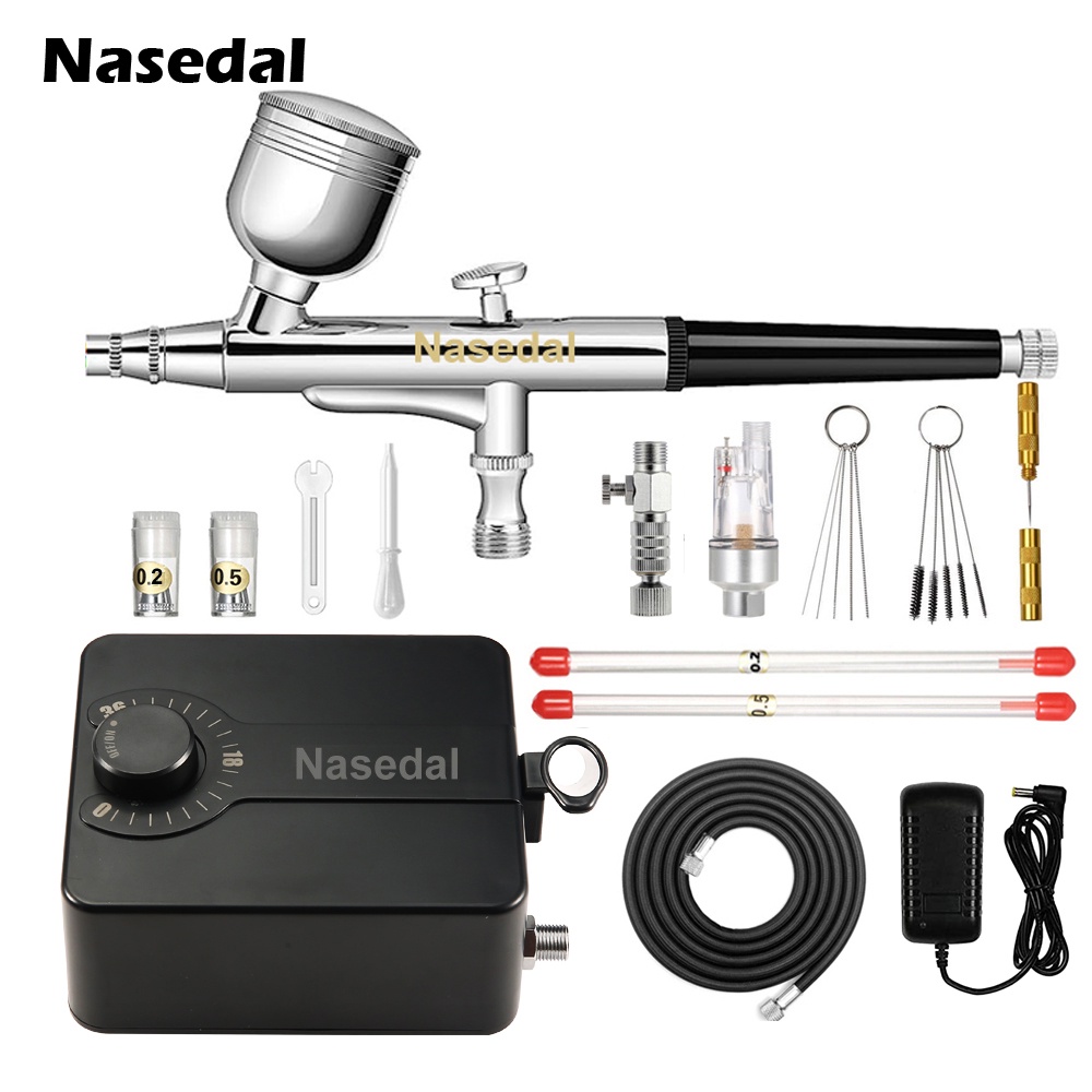 Nasedal 0.3mm Airbrush kit 36psi Auto Stop Air Compressor Dual-action ...
