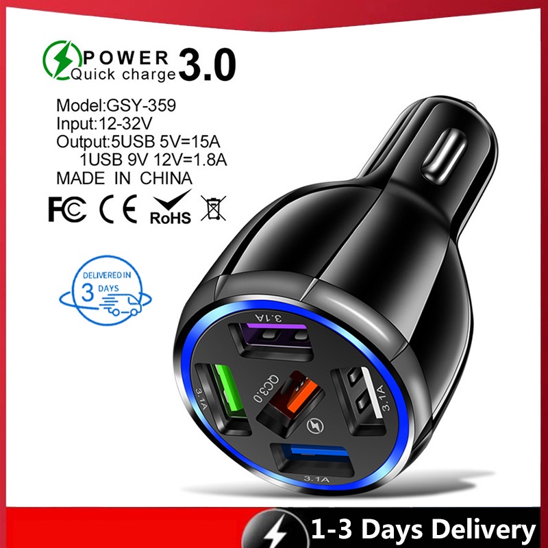 Car USB Charger Quick Charge 3.0 Universal Fast Charging In Car 5 Port ...