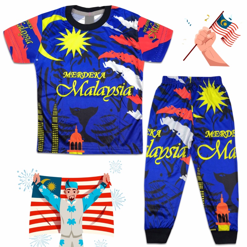 (1Y-12Y) Kids Full Print MERDEKA SEDONDON Microfiber Pajamas -Baju ...