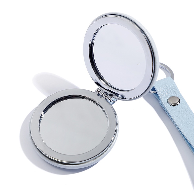 Cute Small Round Mirror Portable Mini Keychain Cosmetic Mirror PU Matte ...