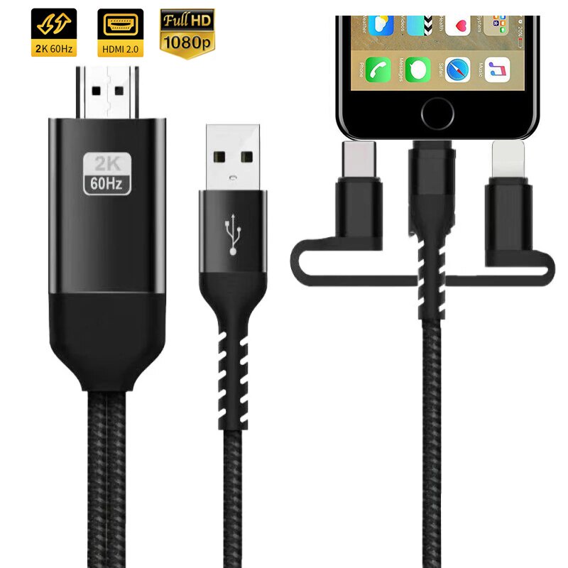 HDMI Cable Type C Micro USB 3.0 HDMI Audio Cable Phone Screen Connect ...