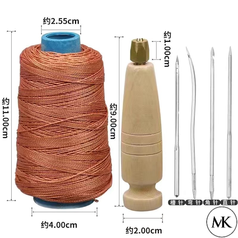 MK New Leather Craft Sewing Kit Wooden Copper Handle Set Needles DIY ...