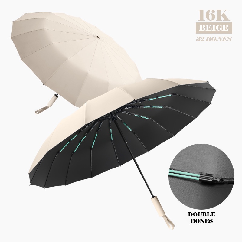 16Ribs Large Umbrella Strong Fully Automatic Sunshade Rain Umbrella Men ...