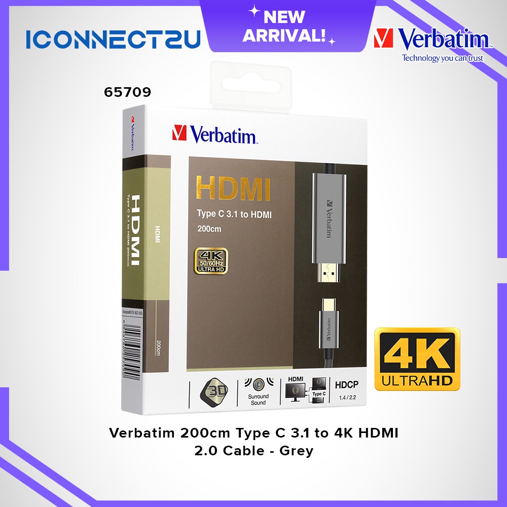 Verbatim 65709 200cm Type C 3.1 to 4K HDMI 2.0 Cable - Grey | Shopee ...