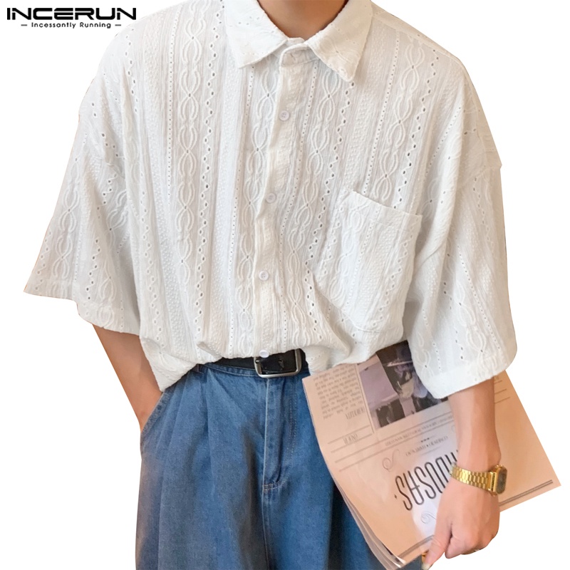 INCERUN Men's Fashion Lace Short Sleeve Shirt | Shopee Malaysia