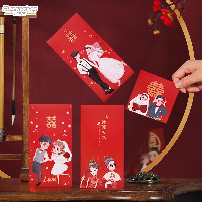 Wedding Angpao Red Packet Cute Bride Groom Pattern Envelope Wedding ...
