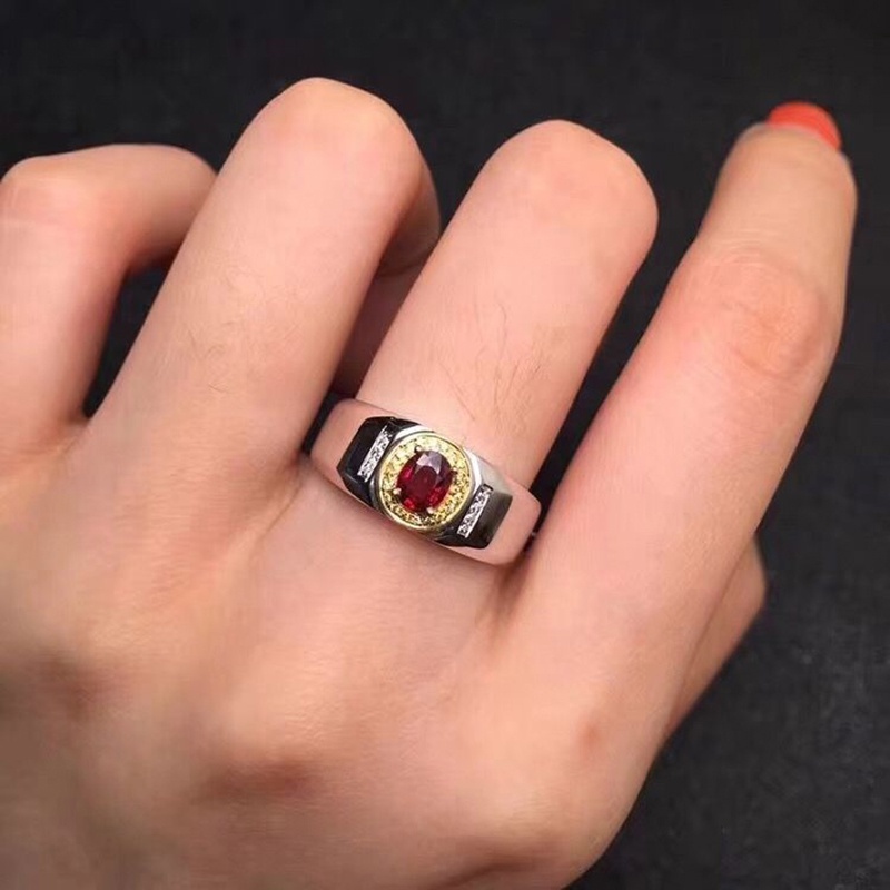 S925 Silver Luxury Ruby Titanium Steel Red Zircon Crystal Gold Wedding ...