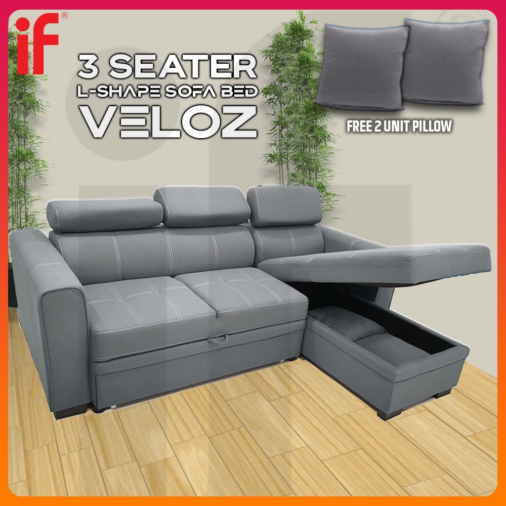 [Free Pillow] IF Veloz 3 Seater Sofa Set L Shape Sofa Multifunctional ...
