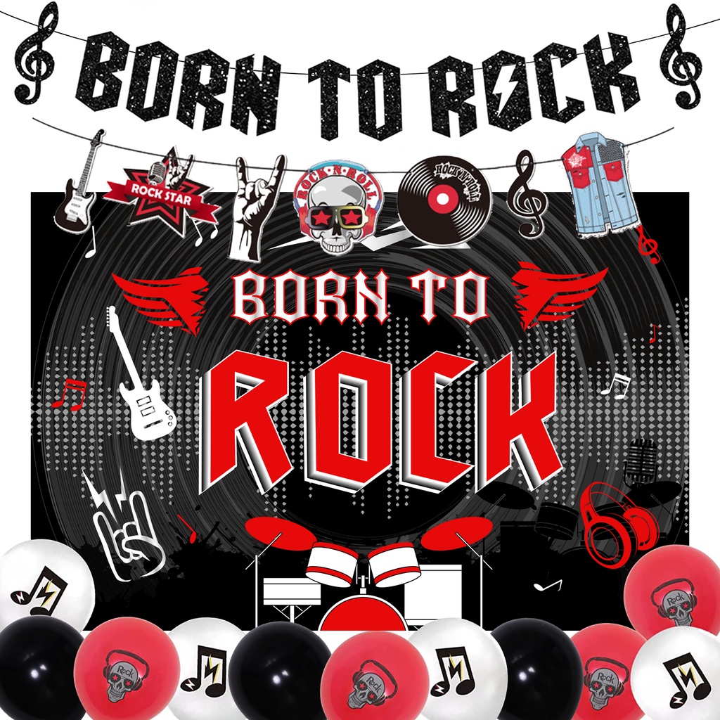 JOYMEMO Born to Rock Red Black Retro Music Theme Party Decoration Skull ...