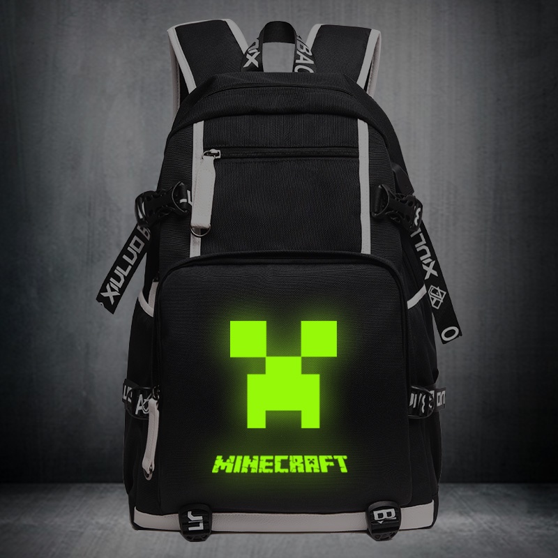 Minecraft USB Charging Cable Backpack Luminous School Bags For ...