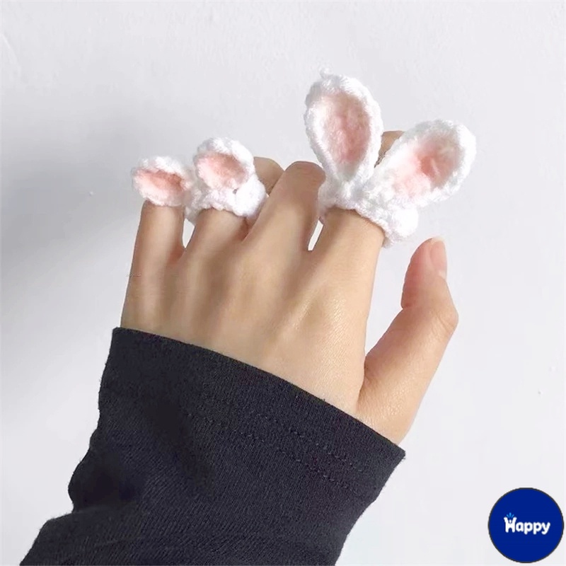 HS Personality Crochet Bear Rabbit Ears Rings/ Female Simple Wool Weave ...