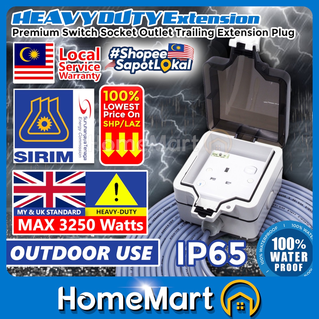【SIRIM】WATERPROOF IP65 Extension Wire Trailing Socket Outdoor Extension ...