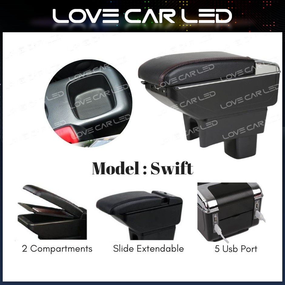 Suzuki Swift Arm Rest 100% FIt & Double Layer Storage Armrest With 7Usb ...