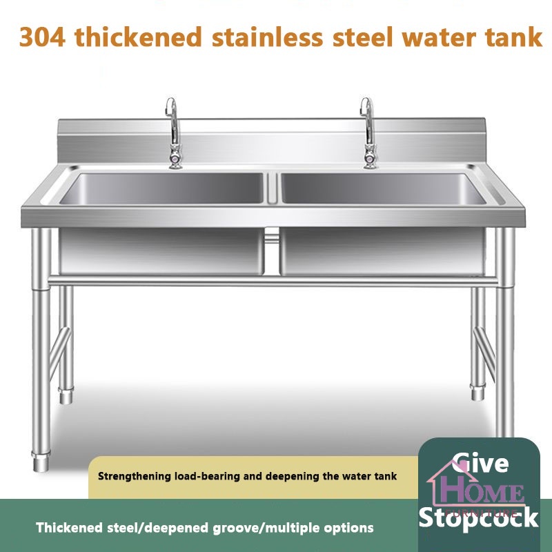 🍁Thickened stainless steel sink/sink/single double triple platform sink ...