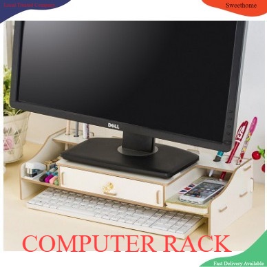 MEJA KOMPUTER DIY Papan Kekunci Wooden Office Rack Desktop Desk ...