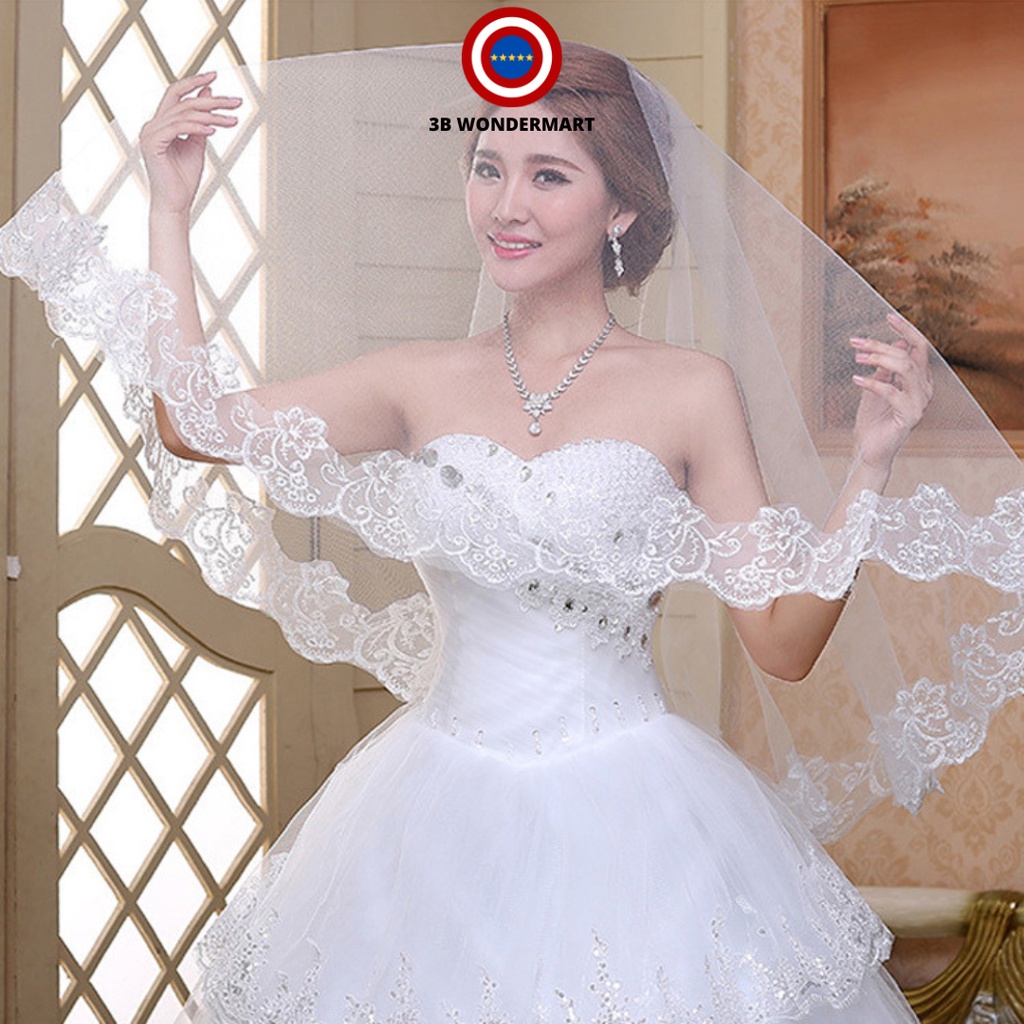 White Wedding Women Bridal Veil Hem 2m ,3m ,5m Ladies One Layer Long ...