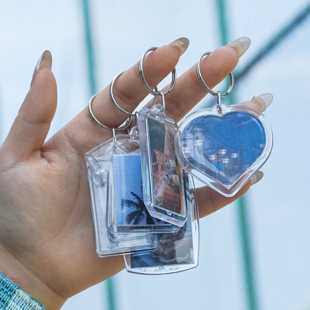 Transparent Keychain Key Ring Insert Photo Picture Frame Keyring Split ...
