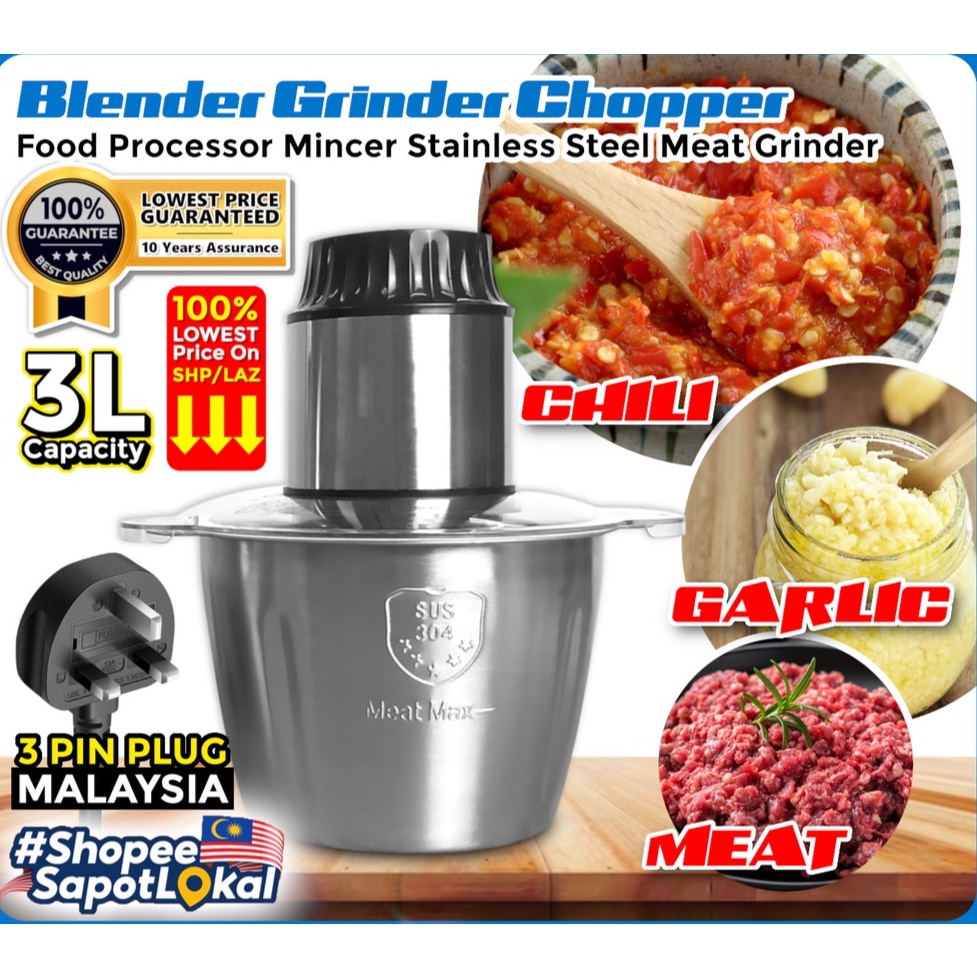 Master Chef Food Processor Mincer Meat Grinder Electric Blender 300W Power 3L Chopper Blender ...