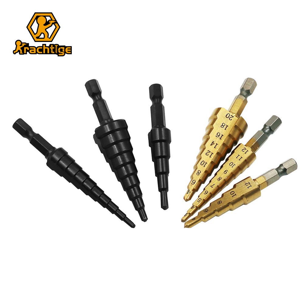 Krachtige 3Pcs Step Drill Bit Set Metric High Speed Steel Titanium Nitride Step Drill Bit Total ...