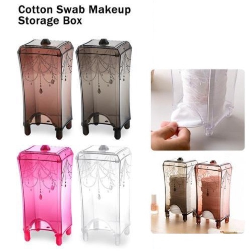 Plastic Makeup Cotton Pad Storage Box Desk Organizer Case Cosmetic Tool ...