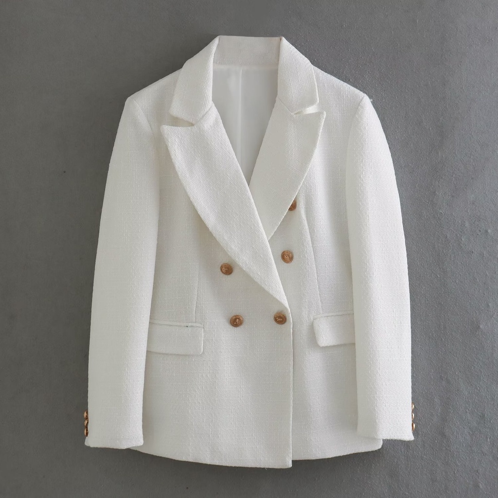 81005 Lapel Retro Texture Double Breasted Long Sleeve Blazer | Shopee ...