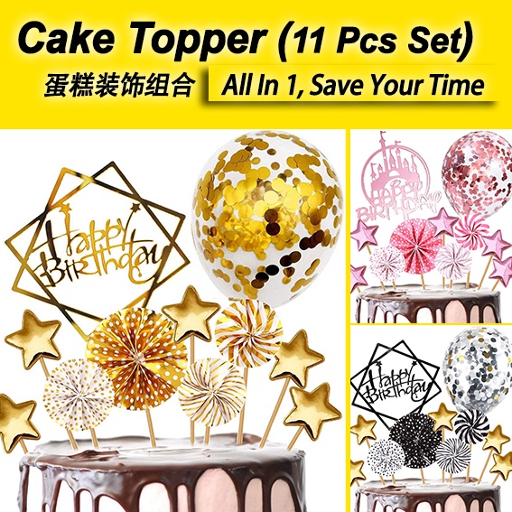 11Pcs Set Cake Decoration Set Cake Topper Birthday Party Ins Gold ...