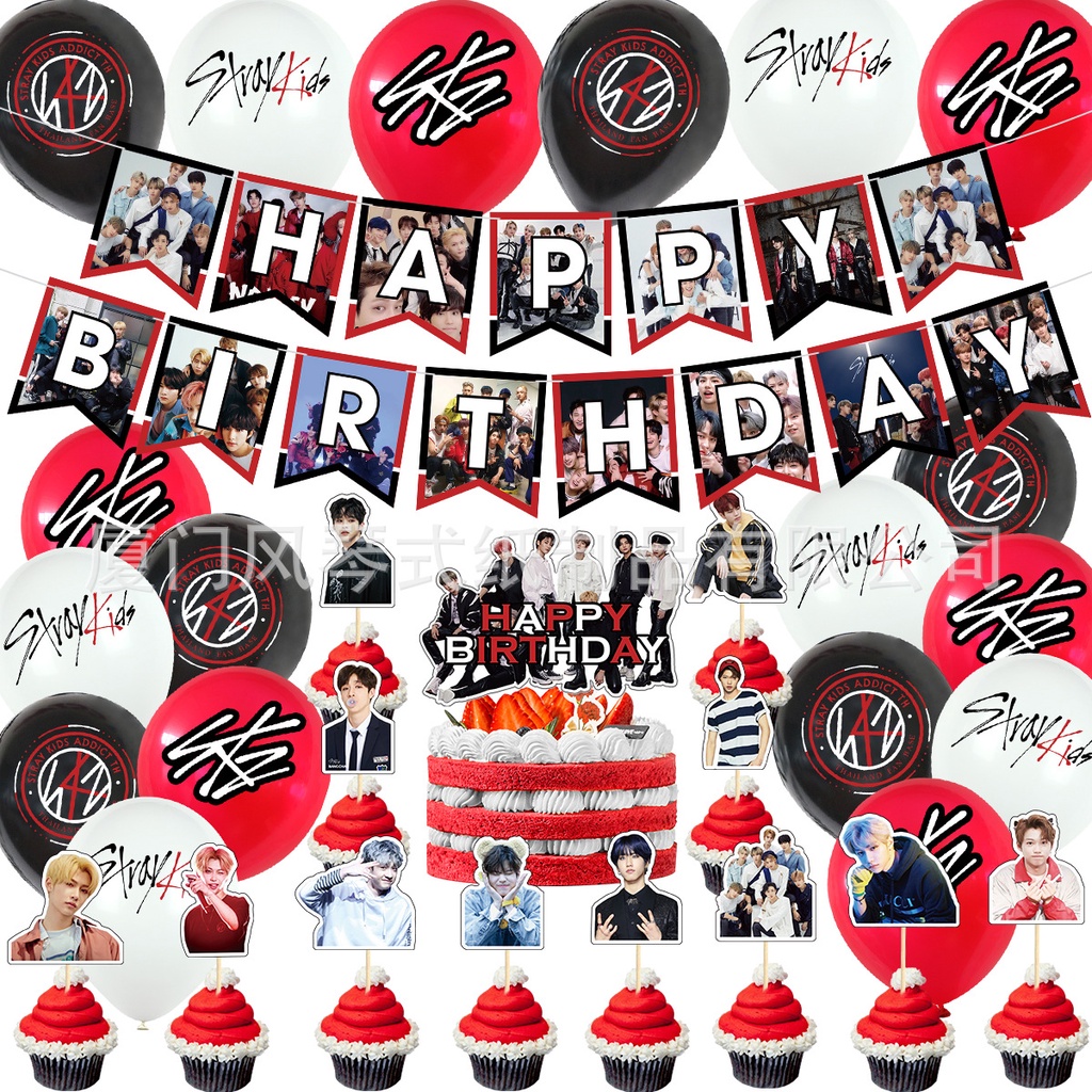 Kpop Idol Stray Kids Theme Stay Party Pull Flag Cake Insert Balloon ...