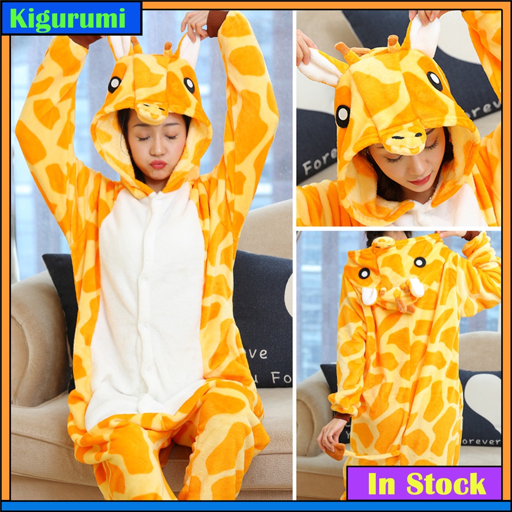 Animal Kigurumi Giraffe Tiger Pikachu Totoro Panda Cartoon Onesies Women Men Flannel Pajamas ...
