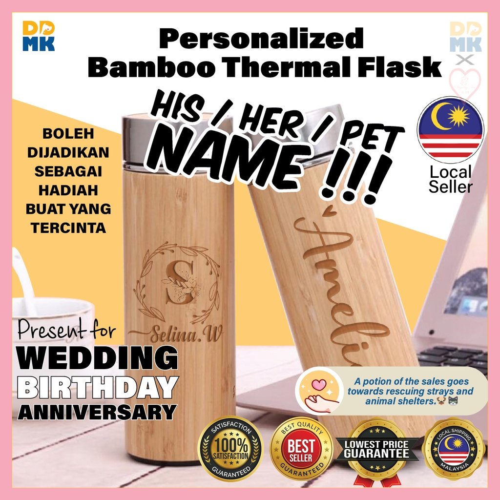 DDMK THERMOS CUSTOM NAME - SIAP NAMA/ PERSONALISED THERMOS FLASK Bamboo ...