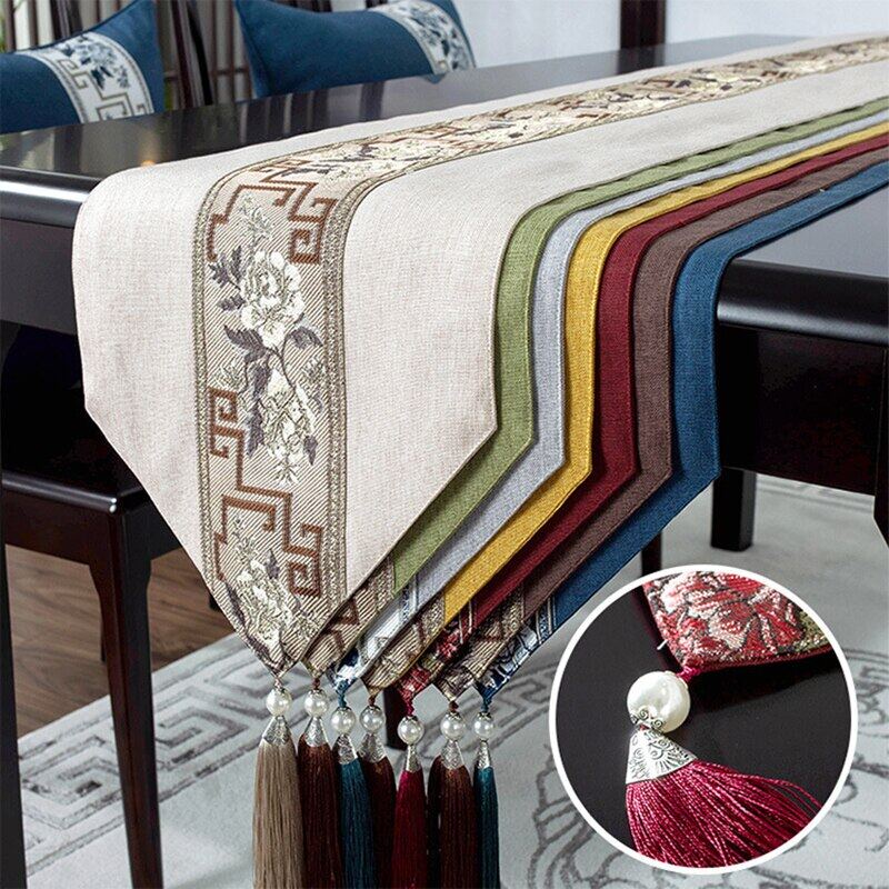 Chinese Style Table Runner Cotton Linen Jacquard Table Runners with ...