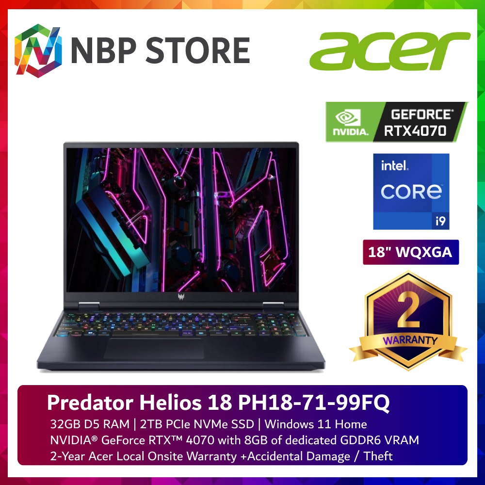 Acer Predator Helios 18 PH18-71-99FQ 18" WQXGA 165Hz Gaming Laptop ( I9-13900HX, 32GB, 2TB SSD ...