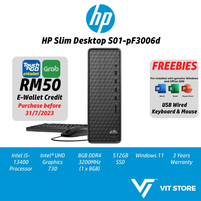 HP Slim PC S01-pF3006d Desktop Intel I5-13400 8GB 512GB W11 H&S 3Y I5 ...