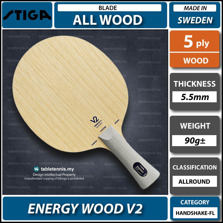 Stiga Blade Energy Wood V2 WRB FL All Wood Table Tennis Blade Paddle ...