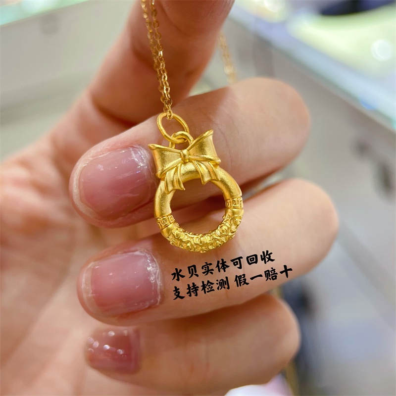 Emas loket 916 Runaway Princess Bow Safe Buckle Gold Pendant Braided ...