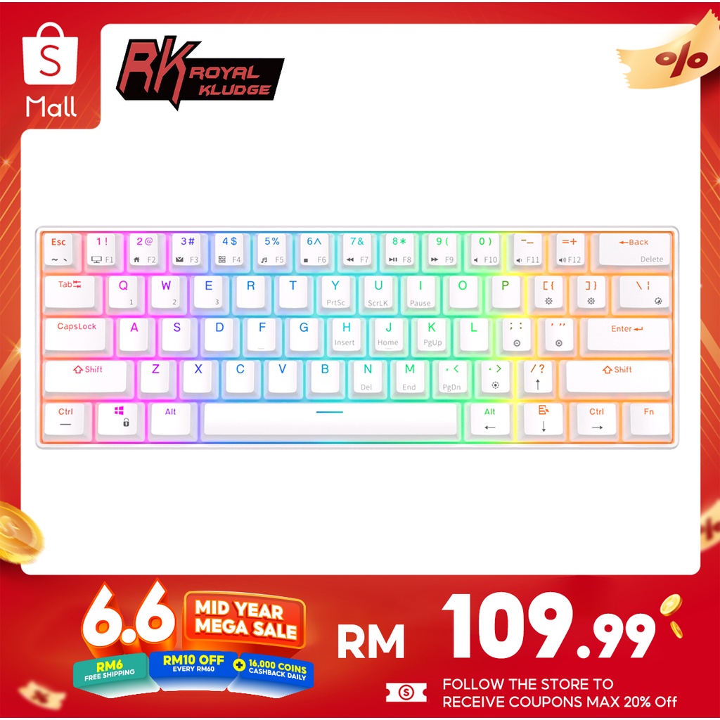 Royal Kludge RK61 Bluetooth 3.0 And USB C 2.4G Tri Mode 61Key 60% ...