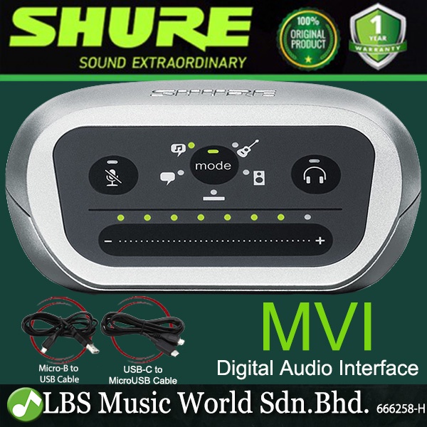 Shure MVi Digital Audio Interface with Headphone Monitoring and Phantom ...