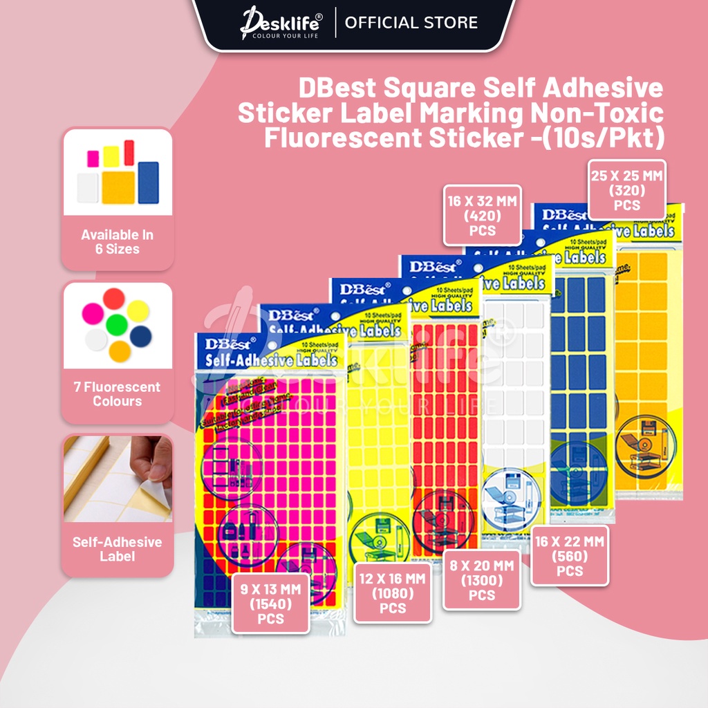 Desklife {Part A } DBest Square Self Adhesive Sticker Label Fluorescent ...
