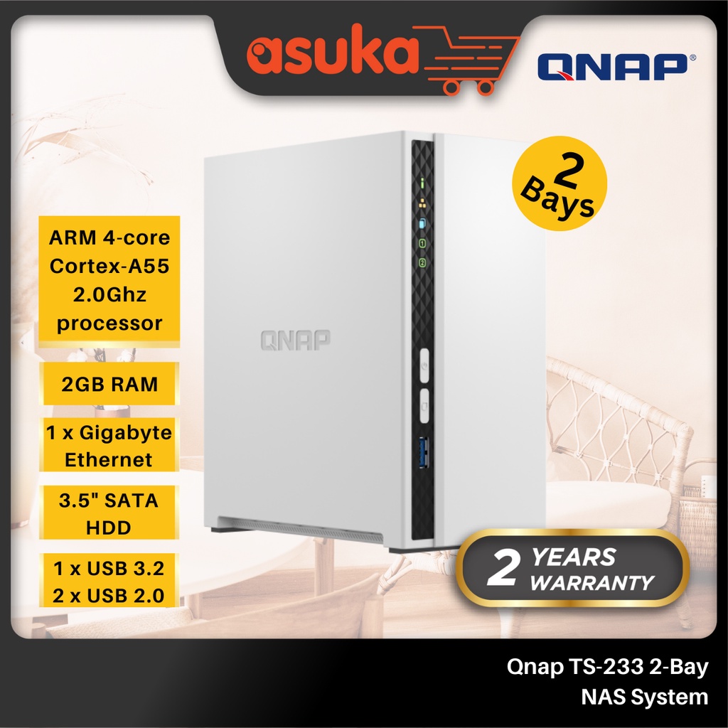 Qnap TS-233 2-Bay NAS System (ARM 4-Core Cortex-A55 2.0 Ghz processor ...