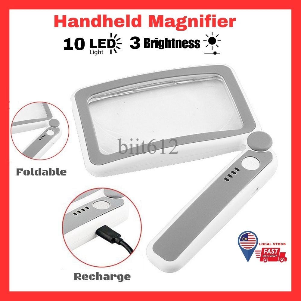 LOCAL STOCK 4X Magnifying Glass with LED Light Rechargeable Kanta ...