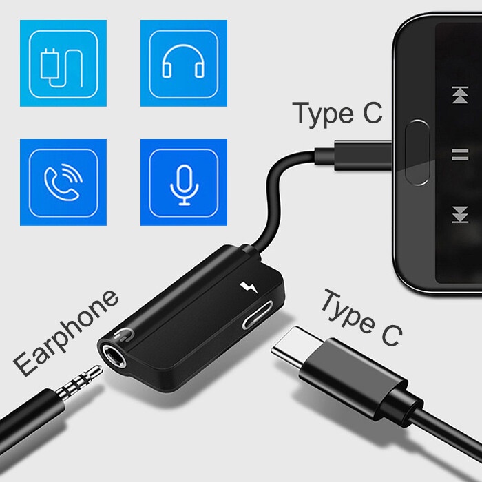 Type C To Audio 3.5mm Jack Adapter USB Type-C Port Charging Play Music ...