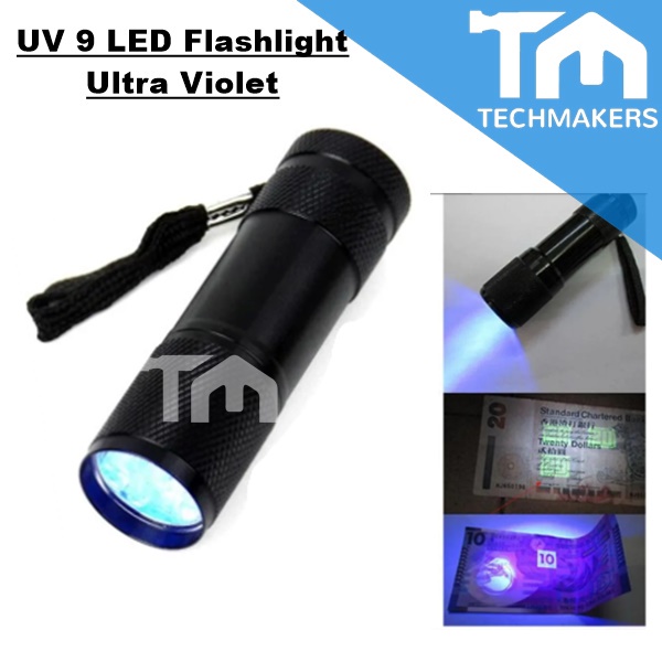 UV 9 LED Flashlight Ultra Violet Mini Tactical Blacklight Light Black Torch 395 Money Detector ...