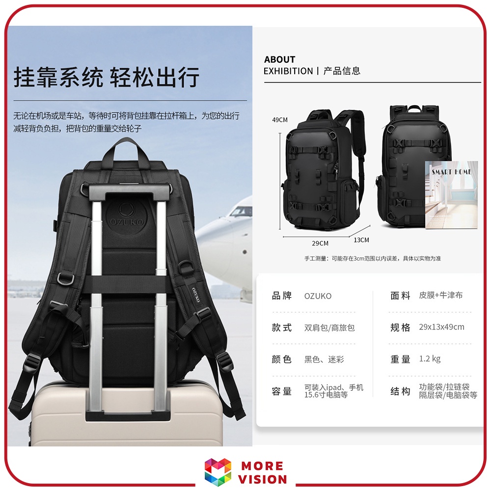 OZUKO Multifunction Outdoor Waterproof Laptop Men Backpack Large ...