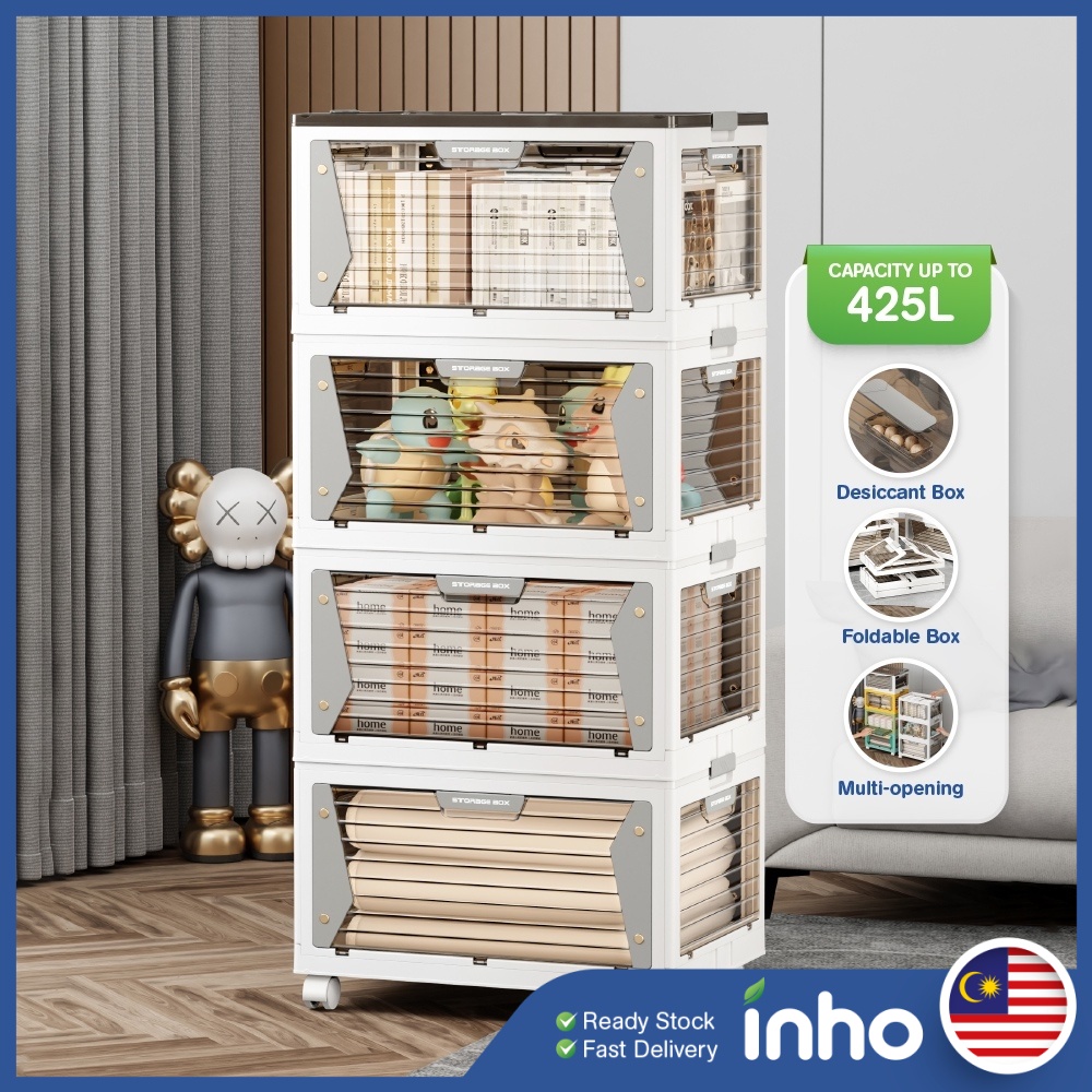 INHO 1/2/3/4/5 Layers Foldable Storage Cabinet With Wheel Multipurpose ...
