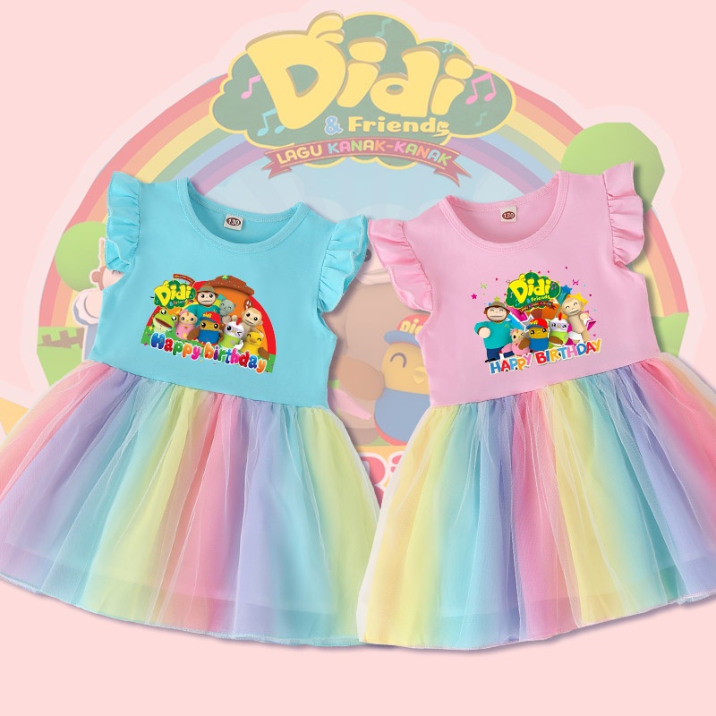 Didi & Friends Print Girls Rainbow Dress Tutu Dress Kids Children Dress ...