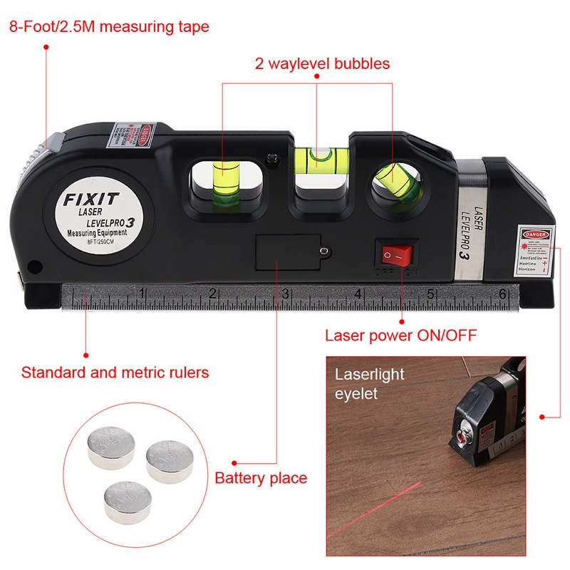 MSW 8ft Laser Level laser measure Line Laser Measurement Tape Ruler ...