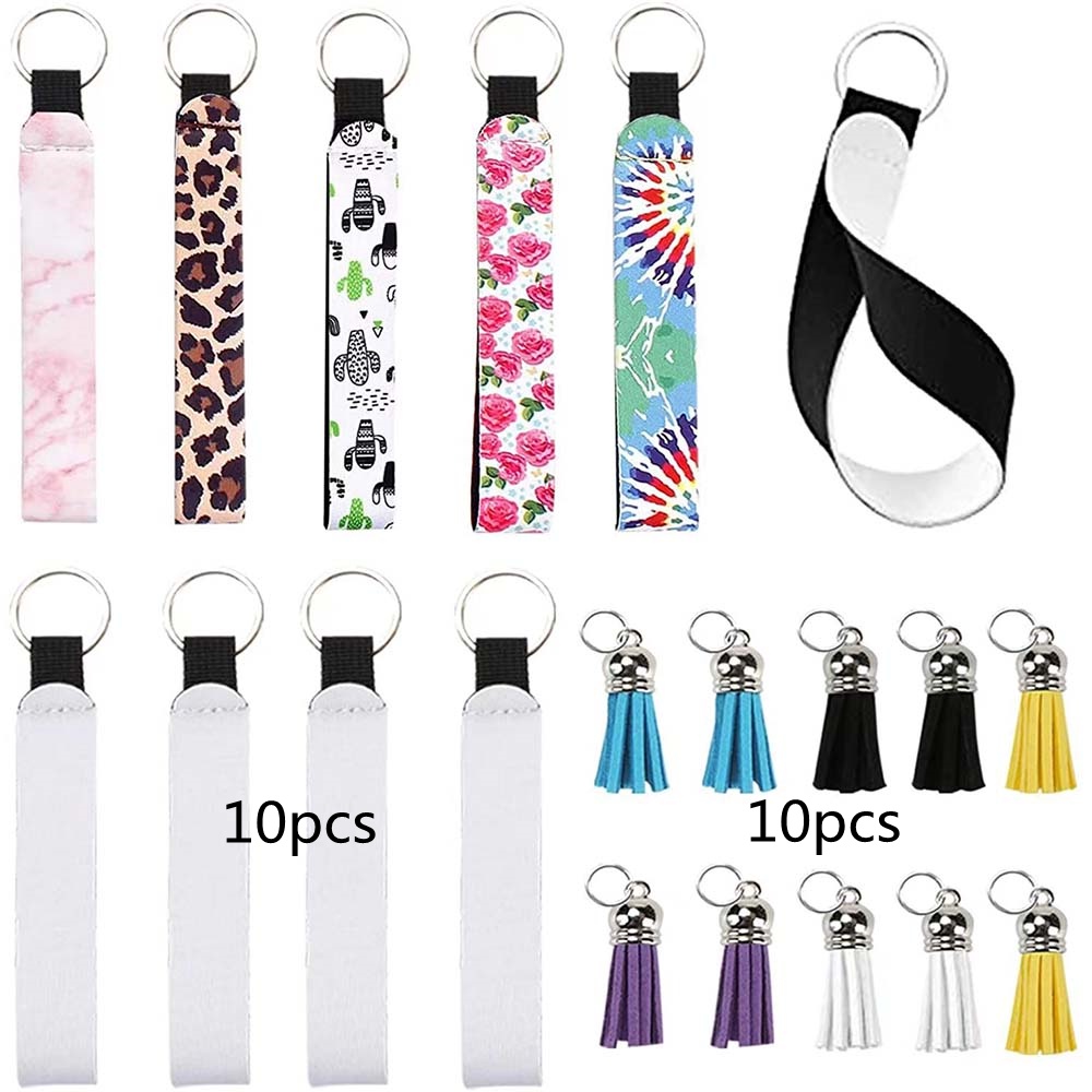 20pcs Thermal Sublimation Blank Wristband Set Keychain DIY Blanks ...