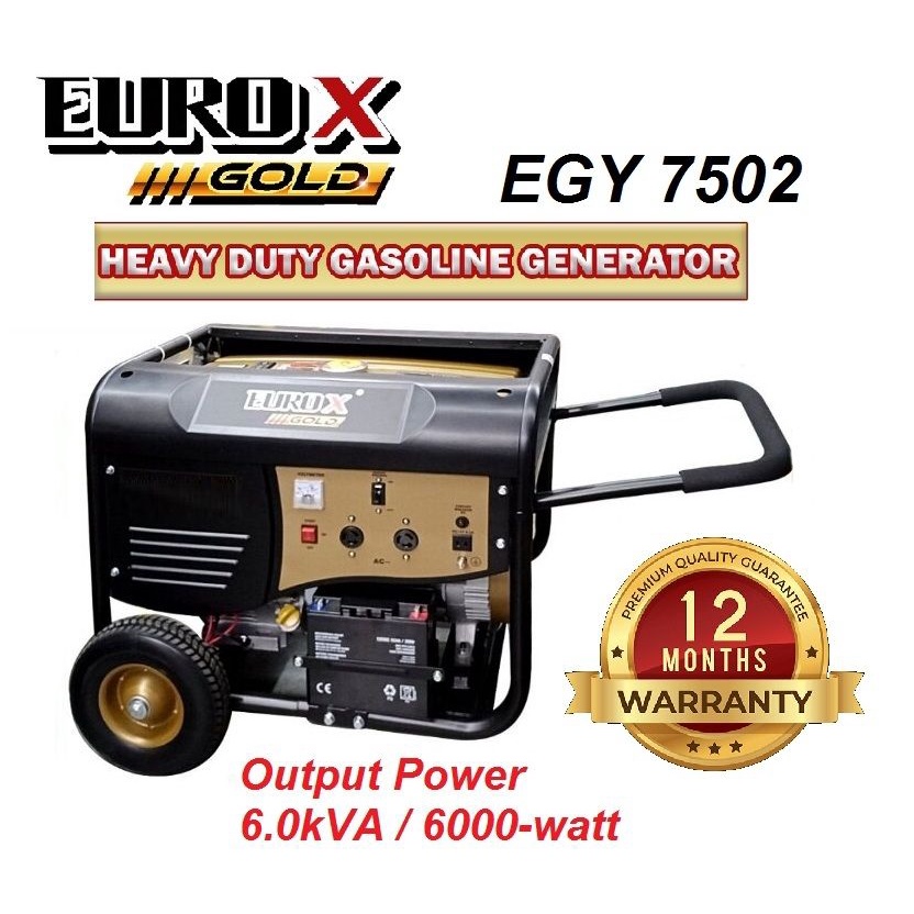 Euro-X Gold 6.0kVA Heavy Duty Gasoline Generator with Electric Start ...