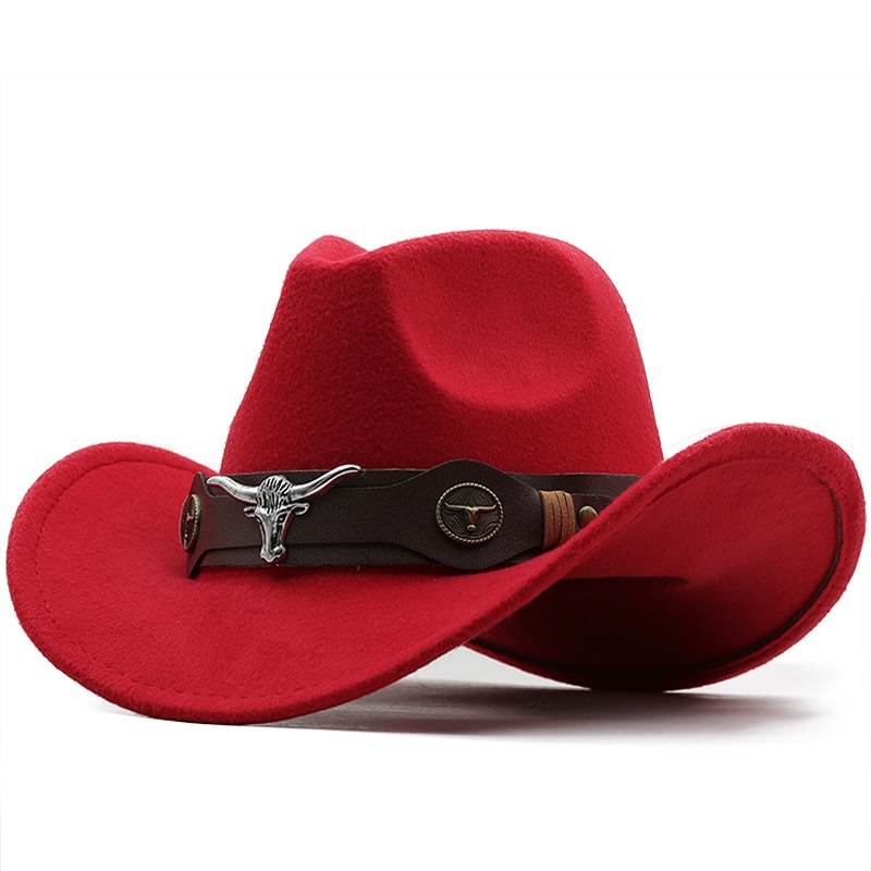 Simple Wome Men Red Wool Chapeu Western Cowboy Hat Gentleman Jazz ...