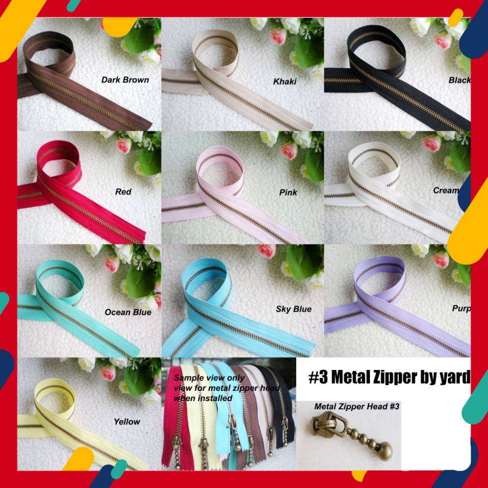 Size #3 METAL Zipper Metal Zip Besi by Yard (Bronze Metal Teeth) *Zip ...